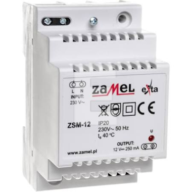 ZASILACZ STABILIZOWANY 230VAC/12VDC 0.25A IP20 ZSM-12 EXT10000172 ZAMEL