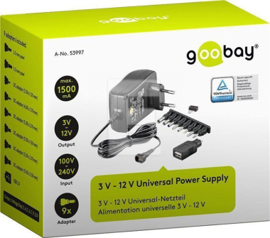 ZASILACZ UNIWERSALNY 100-240V AC/3-12V DC 1.5A 9 KOŃCÓWEK 53997 GOOBAY
